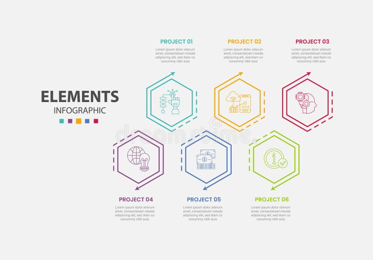 Hexagon or Hexagonal Base Shape Infographic Outline Style with 6 Point ...