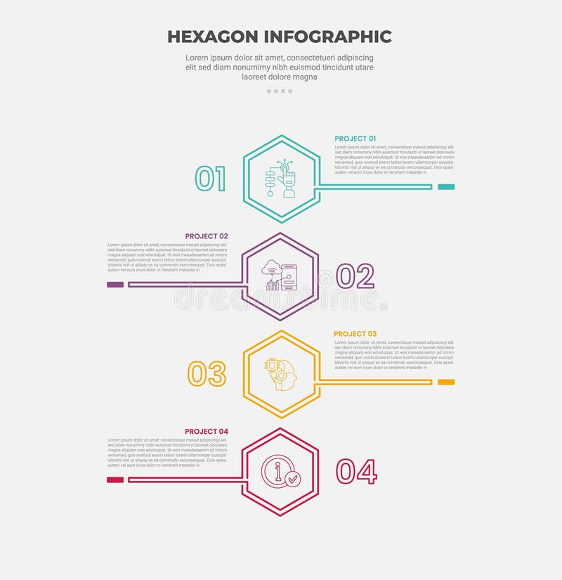 Hexagon or Hexagonal Base Shape Infographic Outline Style with 4 Point ...