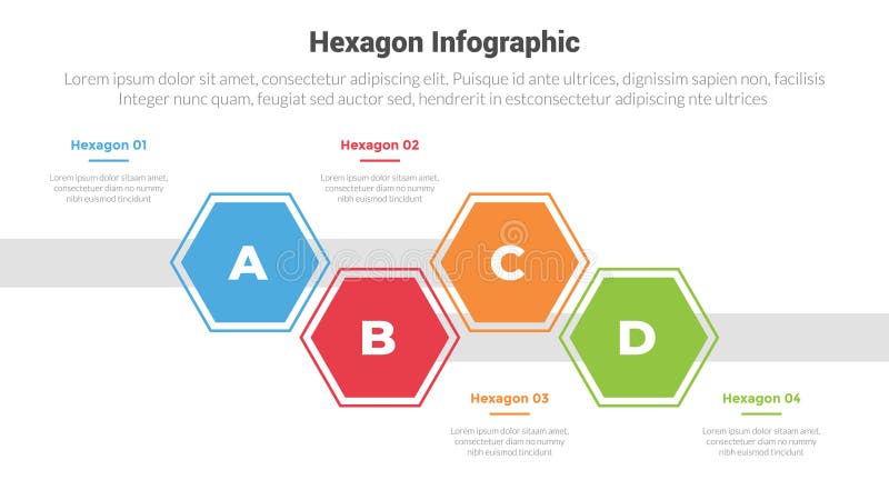 Hexagon or Hexagonal Honeycombs Shape Infographics Template Diagram with Timeline Up and Down ...