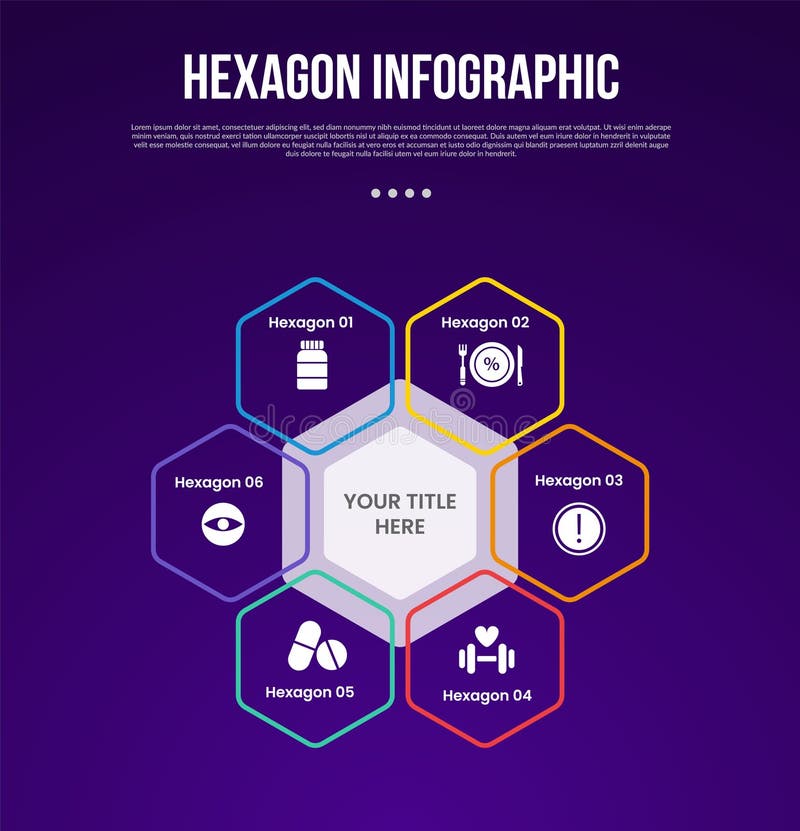 Hexagon or Hexagonal Six Sided Polygon Template Infographic with ...