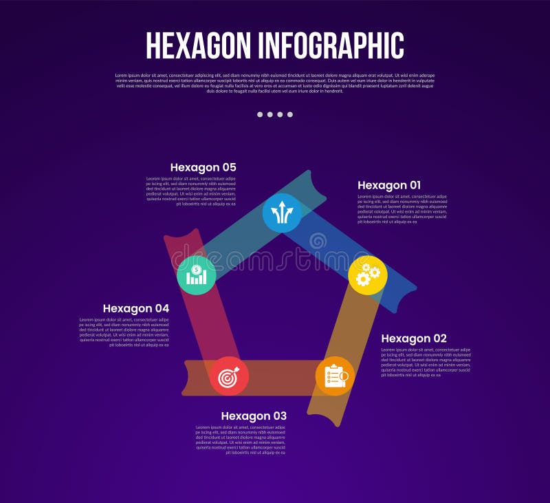 Hexagon or Hexagonal Six Sided Polygon Template Infographic with Long ...