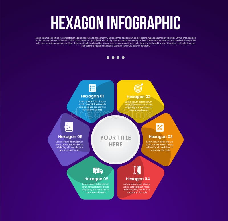 Hexagon or Hexagonal Six Sided Polygon Template Infographic with Round ...