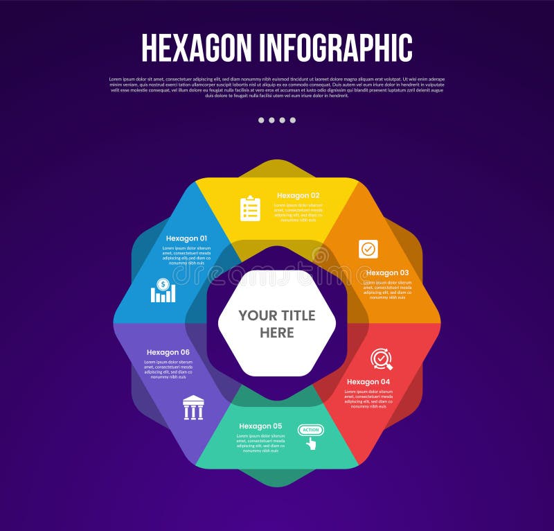 Hexagon or Hexagonal Six Sided Polygon Template Infographic with Round ...