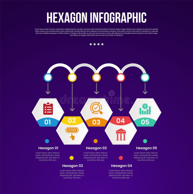 Hexagon or Hexagonal Six Sided Polygon Template Infographic with Up and ...