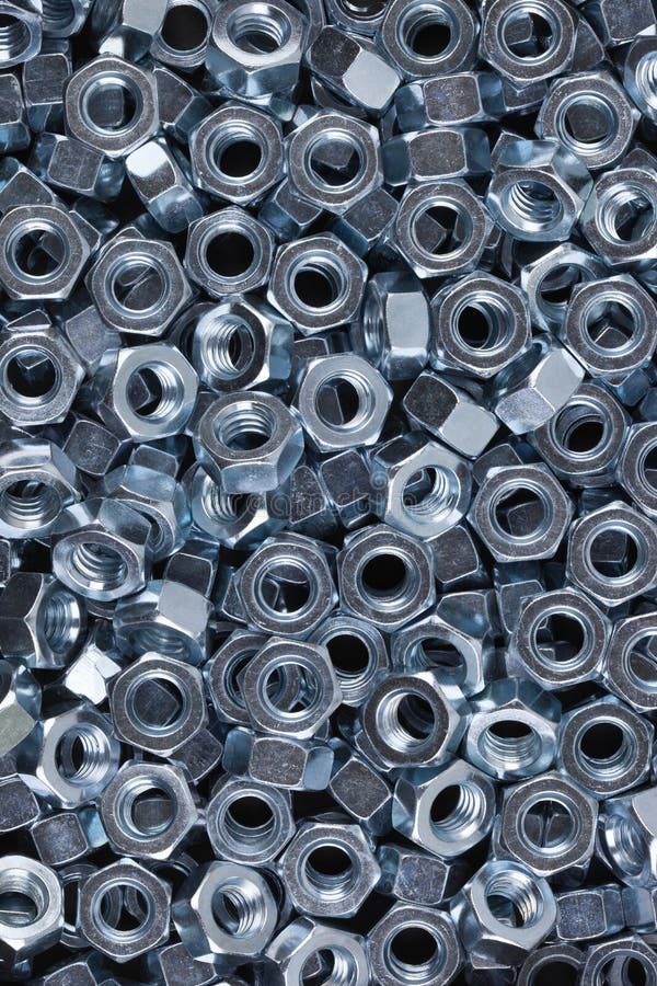 Hexagon Metal Nuts on Black Background. Stock Photo - Image of heap ...