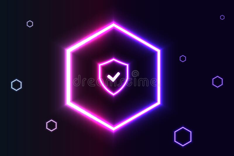 Hexagon Neon Light Cyber Security Abstract. Stock Vector - Illustration ...