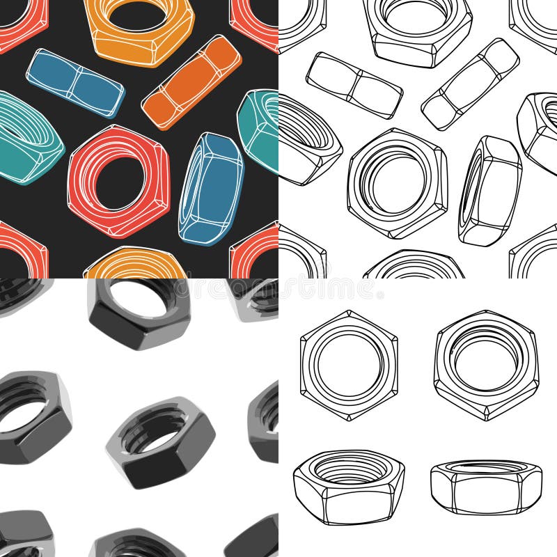 Hexagon nuts set stock vector. Illustration of ring, design - 53835133