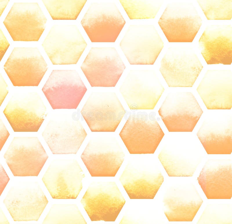 Hexagon Pattern of Yellow Colors on White Background. Watercolor ...