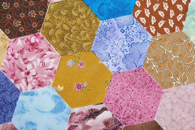 Hexagon Pieces of Colorful Fabric Random Ordered Stock Image - Image of ...