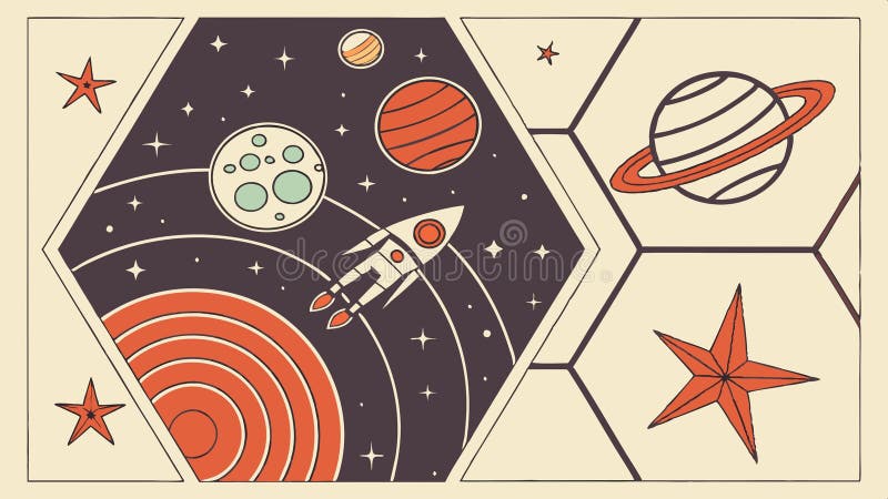 Hexagon with Planets and Stars, Space Exploration and Astronomy Design ...