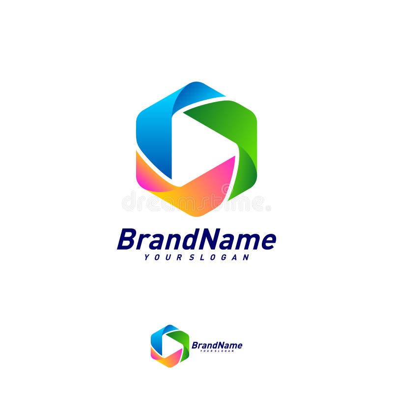 Hexagon Play Logo Design Template Vector. Creative Play Logo Concepts ...