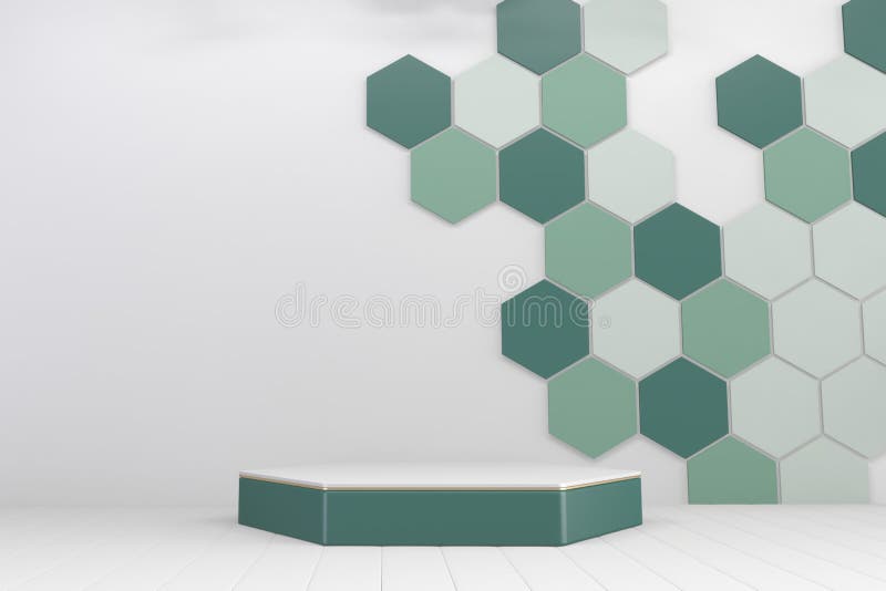 Hexagon Podiums Green on Backround Gexagon Patten.3D Rendering Stock ...