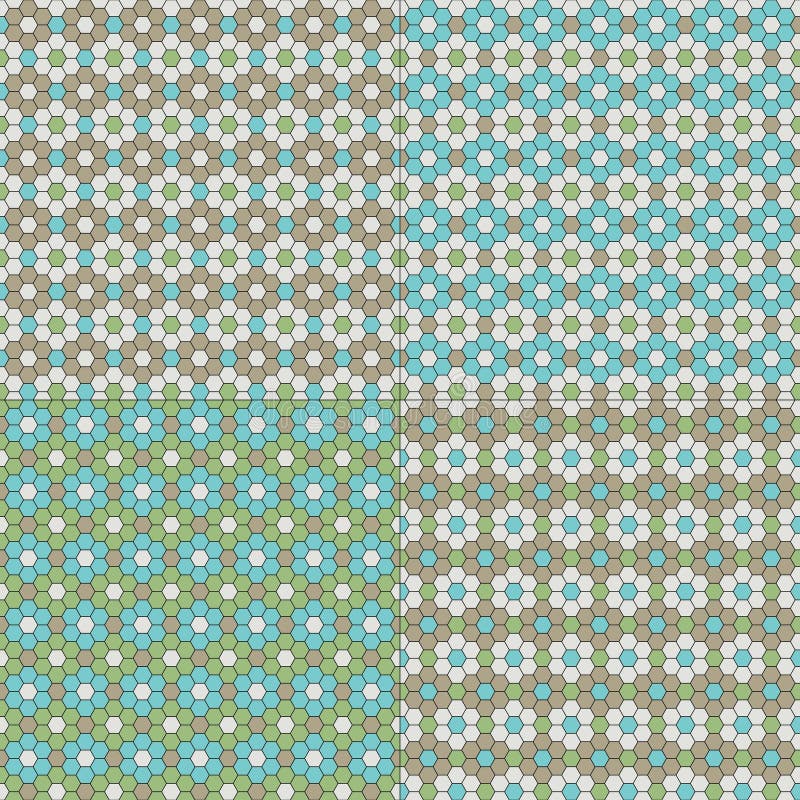 Hexagon Seamless Flower Tile Patterns Blue Tan Green Stock Vector ...