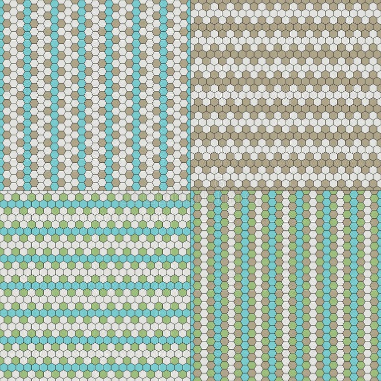 Hexagon Seamless Stripe Tile Patterns Blue Tan Green Stock Vector ...