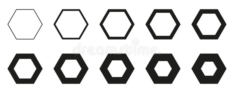 Hexagon Set from Thin To Thick Line, Set of Geometric Shapes Form ...