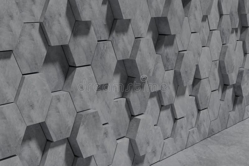 Hexagon Shaped Concrete Blocks Wall Background. Perspective View Stock ...