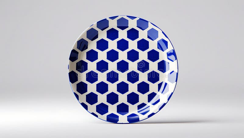 Hexagon Style Round White Plate with a White-on-blue Pattern in a ...