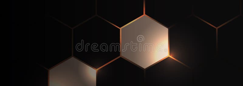 Hexagon Technology Black and Gold Colored Honeycomb Wide Abstract Background. Stock Illustration ...