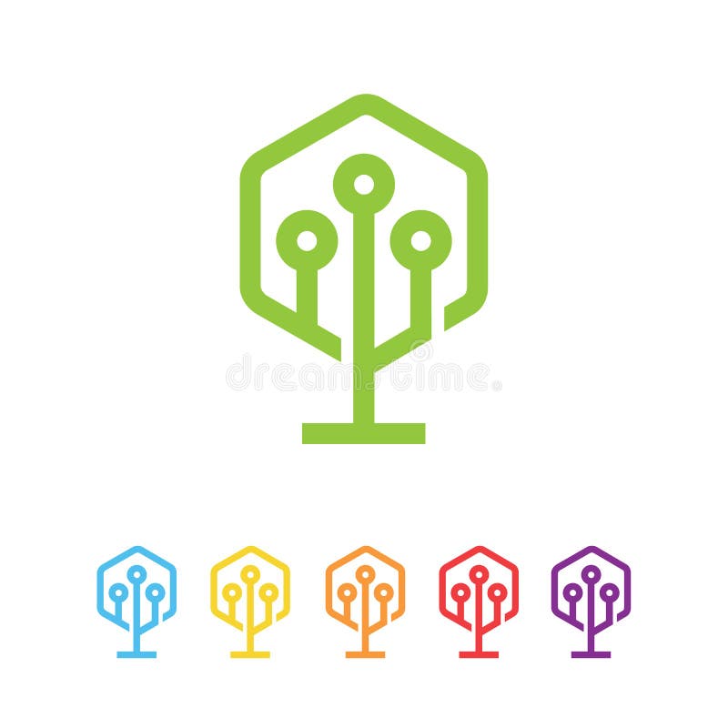 Hexagon Tree Technology Symbol Stock Vector - Illustration of colorful ...