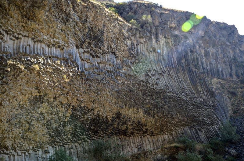 Hexagonal Basalt Column Formations Displayed on Weathered Cliff Stock ...