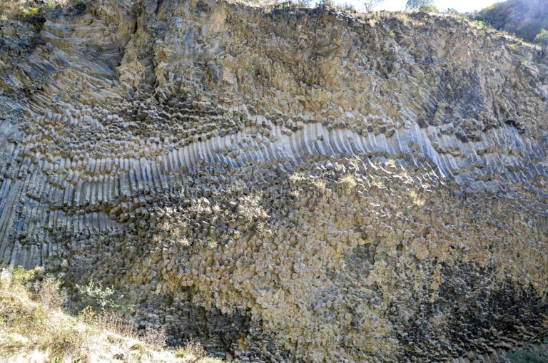 Hexagonal Basalt Column Formations Displayed on Weathered Cliff Stock ...