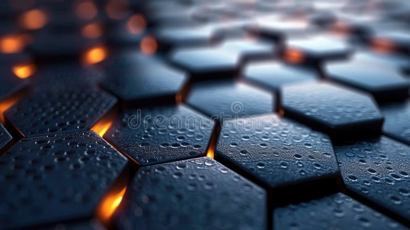 Hexagonal Black Tiles with Orange Backlight. Abstract Digital Rendering ...
