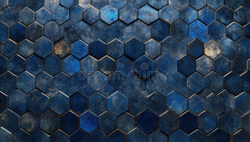 Hexagonal Blue Tiles Create a Textured Design on a Wall in an Indoor ...