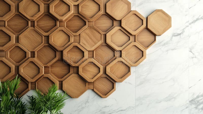 Hexagonal Brown Wood Wall Panel on Marble Background Stock Illustration ...