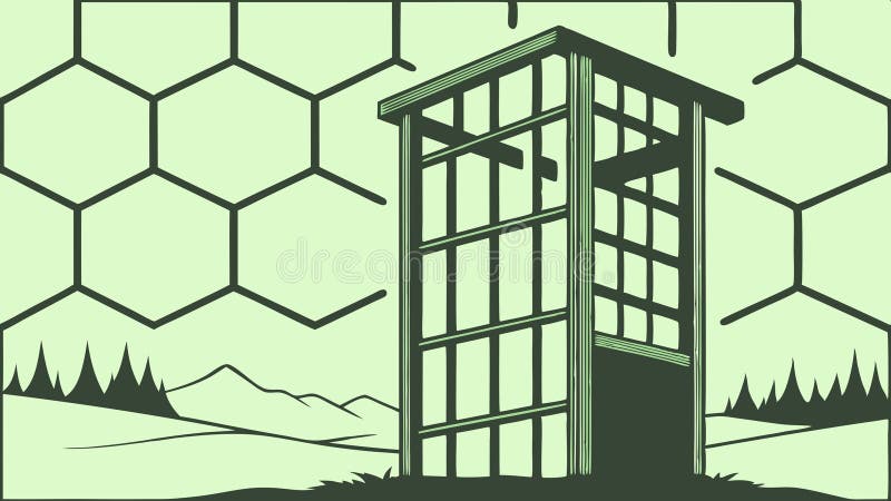 Hexagonal Cage Structure in a Natural Landscape, Vector Design ...