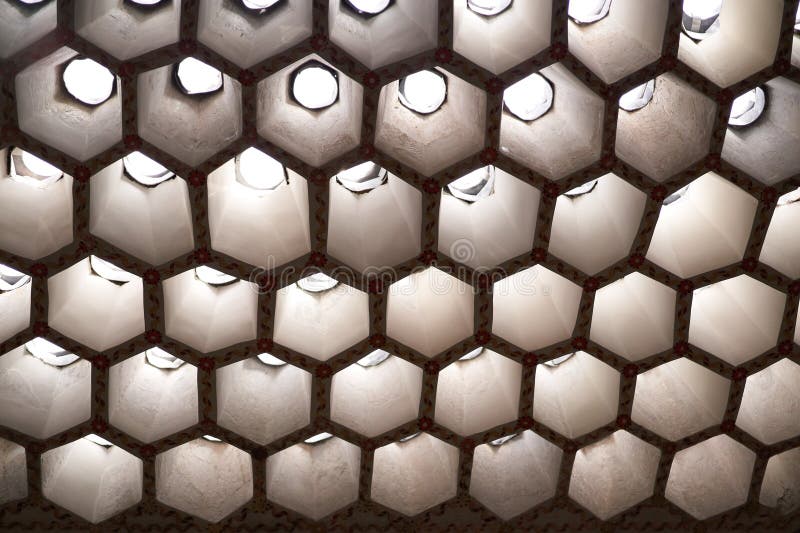 Hexagonal Ceiling Design with Dormer Windows in an Old Architectural ...