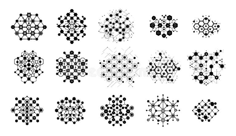 Hexagonal Chemical Mesh Icons Vector Set. Molecular Structure Grids ...
