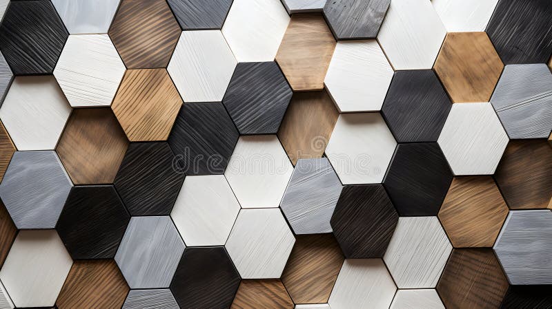 Hexagonal Colored Mosaic Background of Different Types of Wood ...