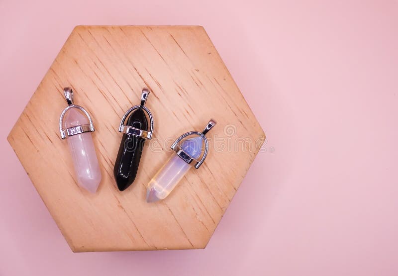 Hexagonal Column Crystals Gem Stones on Silver Chain Multiple Necklace ...