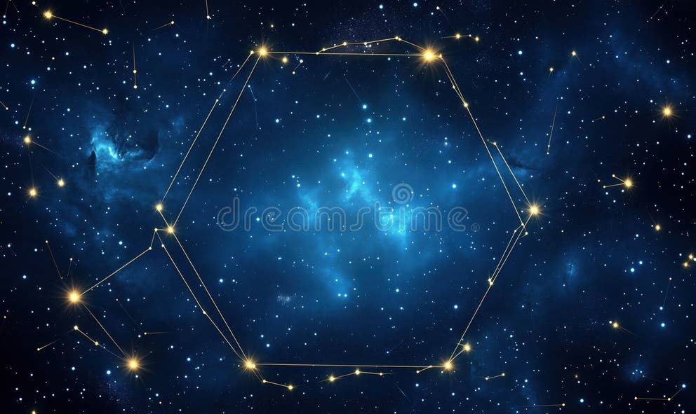 Hexagonal Constellation Pattern in Deep Space with Glowing Stars and ...