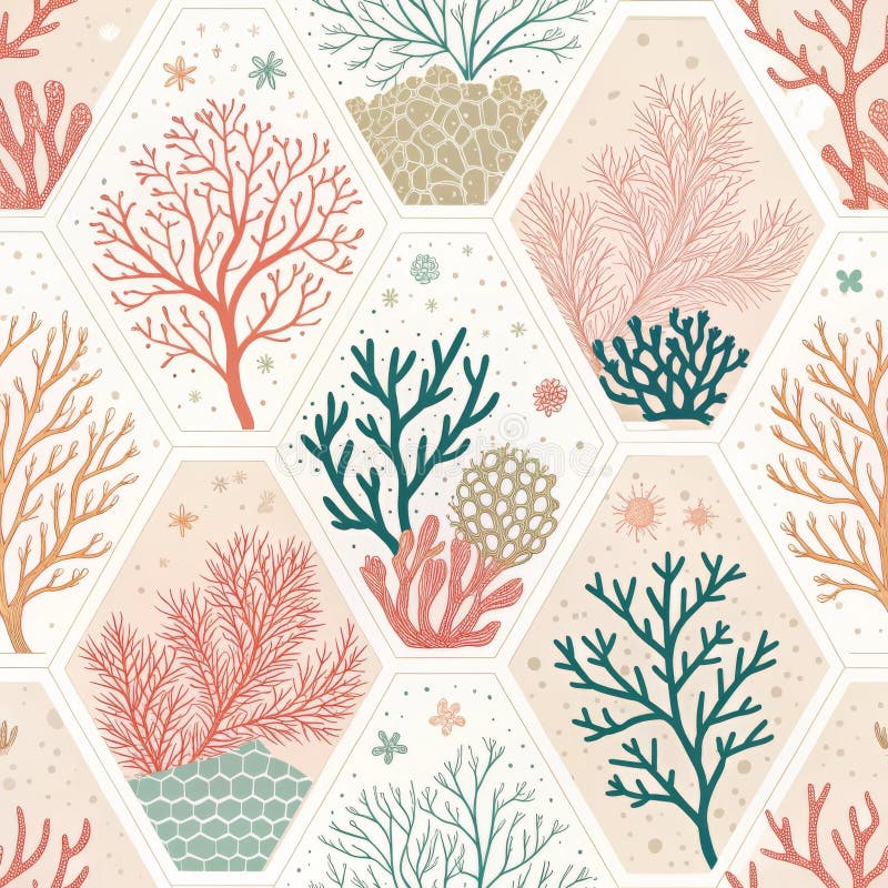 Hexagonal Coral Reef Pattern Soft Pastel Marine Elements Stock Photos - Free & Royalty-Free ...