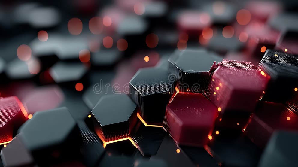 Hexagonal 3D Structures in Black and Maroon Create a Futuristic Pattern ...