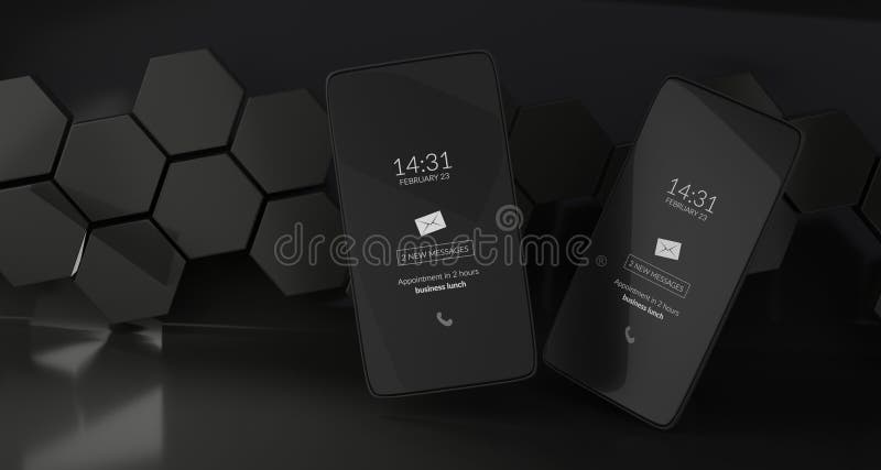 Hexagonal Design Dark Mode Mobile Phone 3d-illustration Stock ...