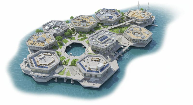 Hexagonal Floating Platform Arrangement on Water, Featuring Six ...