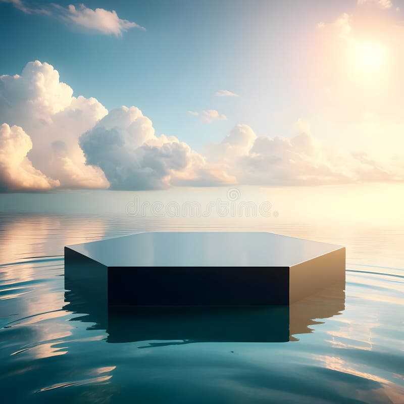 Hexagonal Floating Podium Elegant Plastic Design on Reflective Water ...
