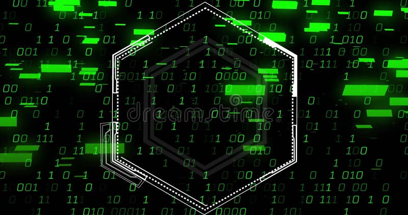 Hexagonal Frame Over Green Binary Code and Digital Data Processing Image Stock Illustration ...