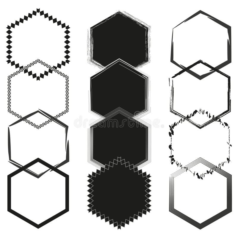 Hexagonal Frame Set. Black and White. Various Vector Designs. Geometric ...