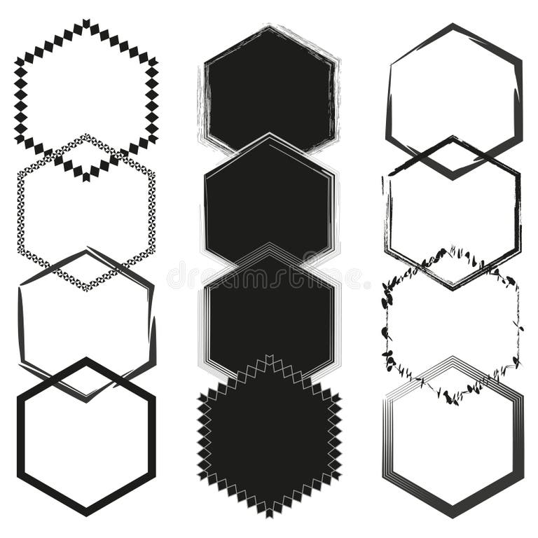 Hexagonal Frame Set. Black and White. Various Vector Designs. Geometric ...