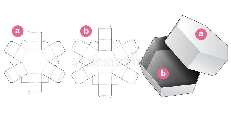Hexagonal Gift Box and Lid Die Cut Template Stock Vector - Illustration ...