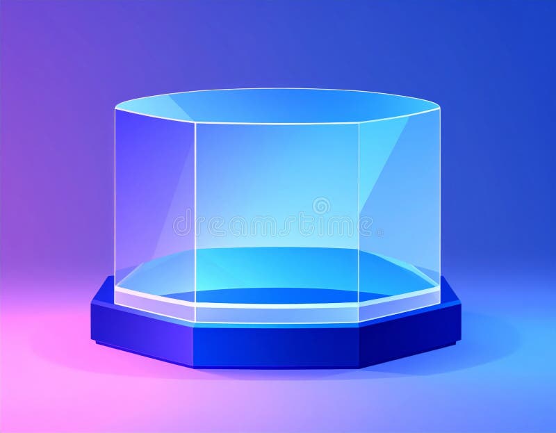 Hexagonal Glass Display with Blue Neon Lighting Stock Illustration ...