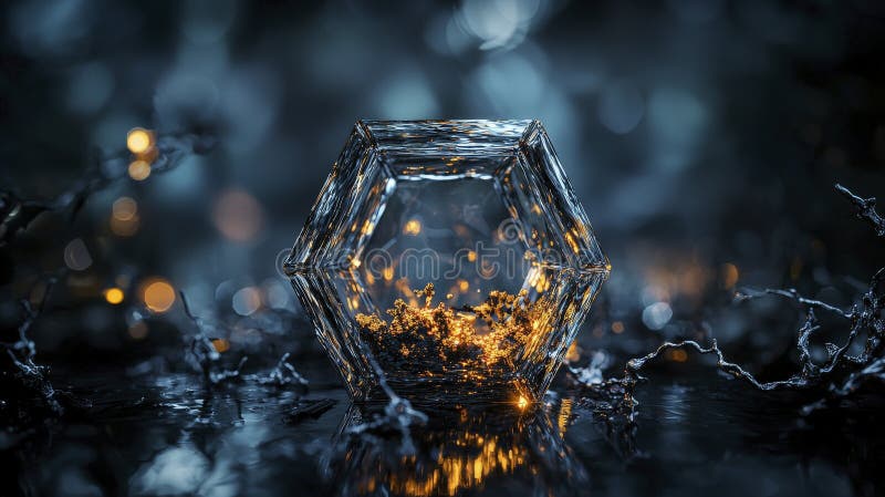 Hexagonal Glass Form Reflecting Light and Shadow Artistic Display ...