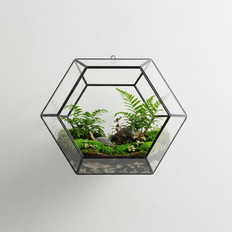 Hexagonal Glass Wall Terrarium Stock Image - Illustration of circle ...