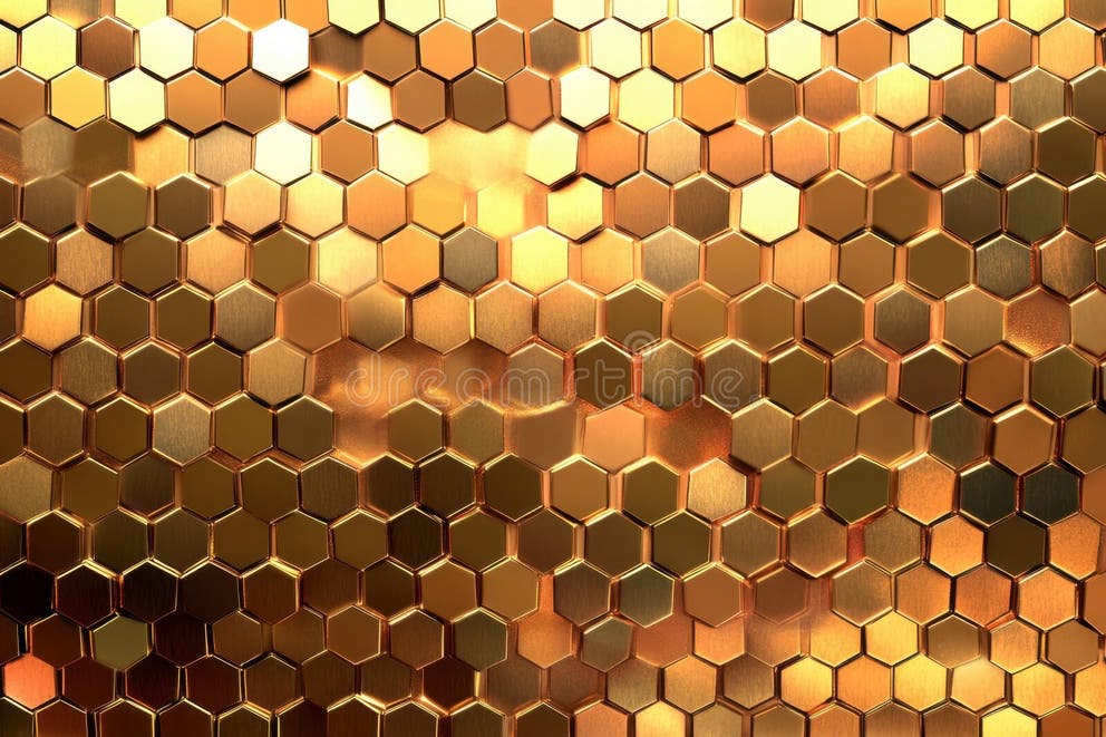 Hexagonal Golden Pattern with Shiny Metallic Surface Texture Stock ...
