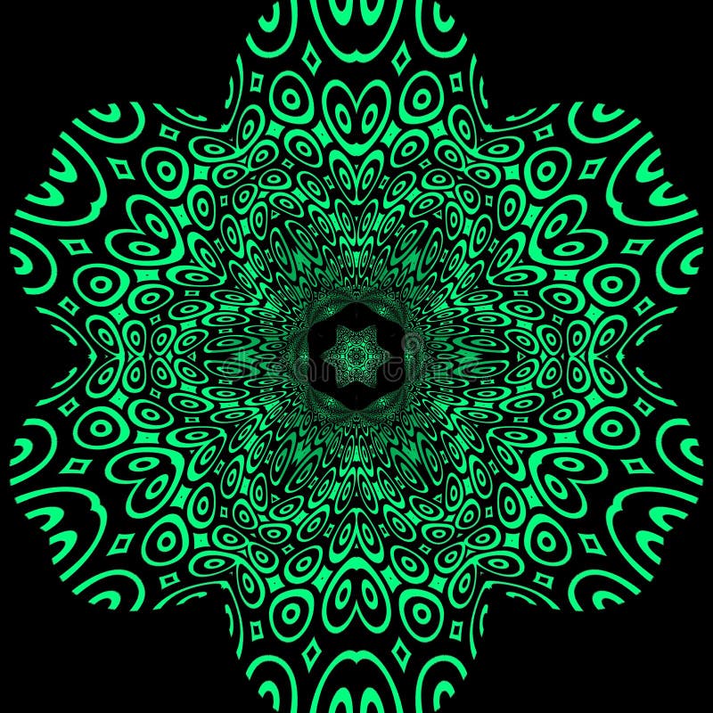 Hexagonal Green and Black Floral Fantasy Stock Illustration ...