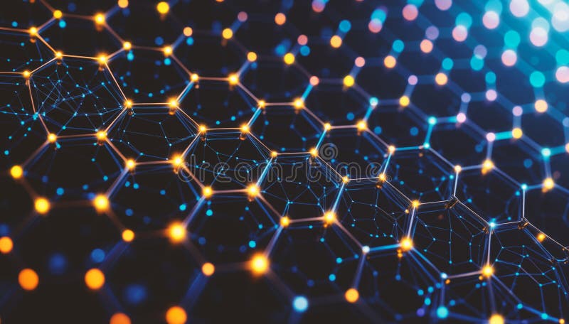 Hexagonal Grid Abstract Background with Blue and Yellow Spheres for ...