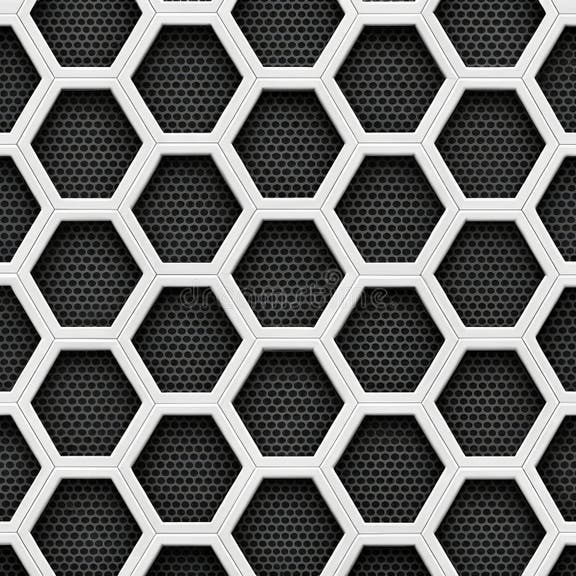 Hexagonal Grid Pattern White Frames on Black Mesh, Abstract Geometric Design, Texture Background ...